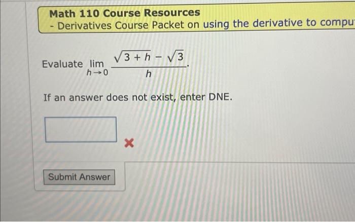 Solved Math 110 Course Resources - Derivatives Course Packet | Chegg.com