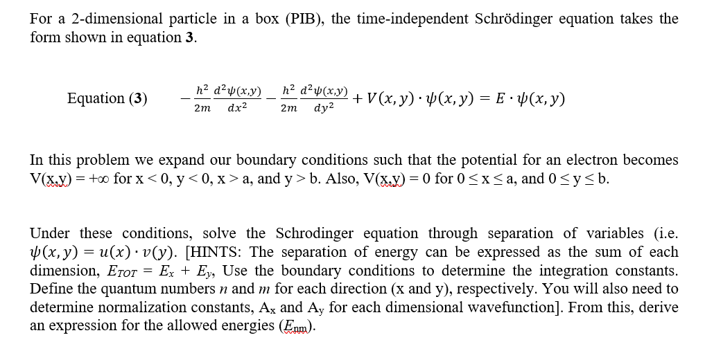 Solved For a 2-dimensional particle in a box (PIB), ﻿the | Chegg.com