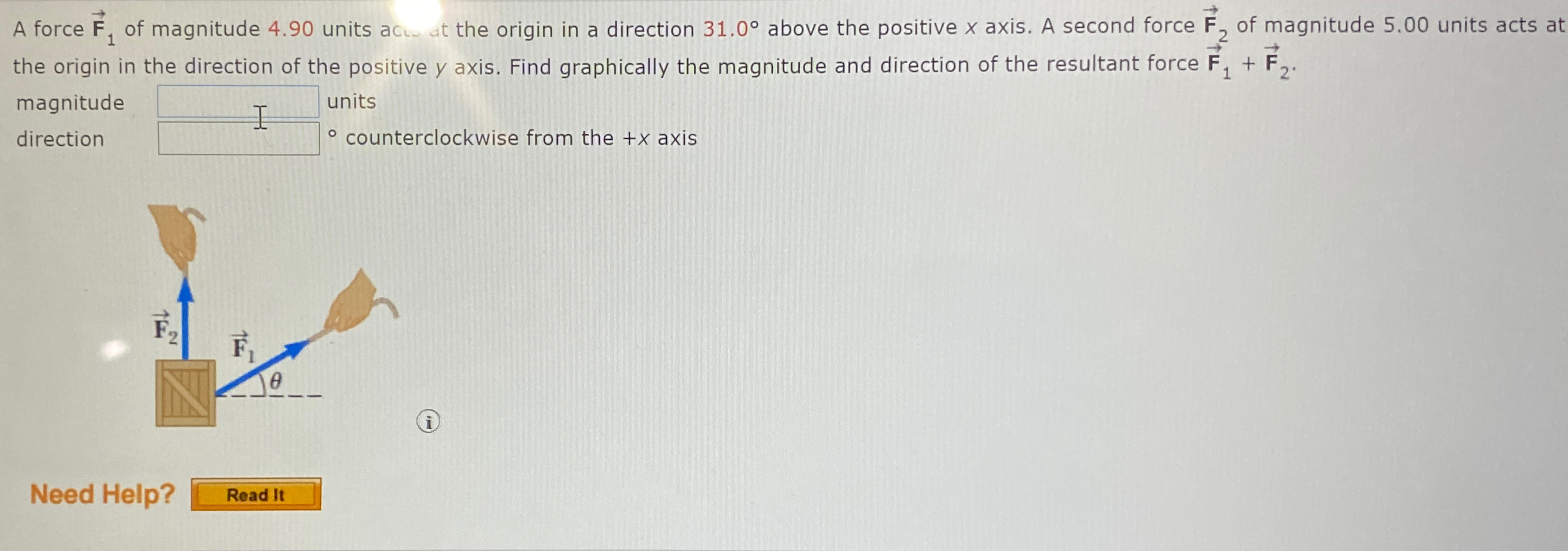 Solved A force vec(F)1 ﻿of magnitude 4.90 ﻿units acu at the | Chegg.com
