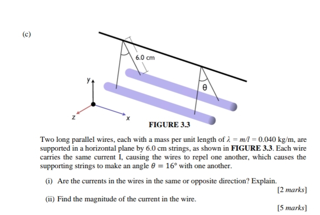Solved (c)FIGURE 3.3Two long parallel wires, each with a | Chegg.com