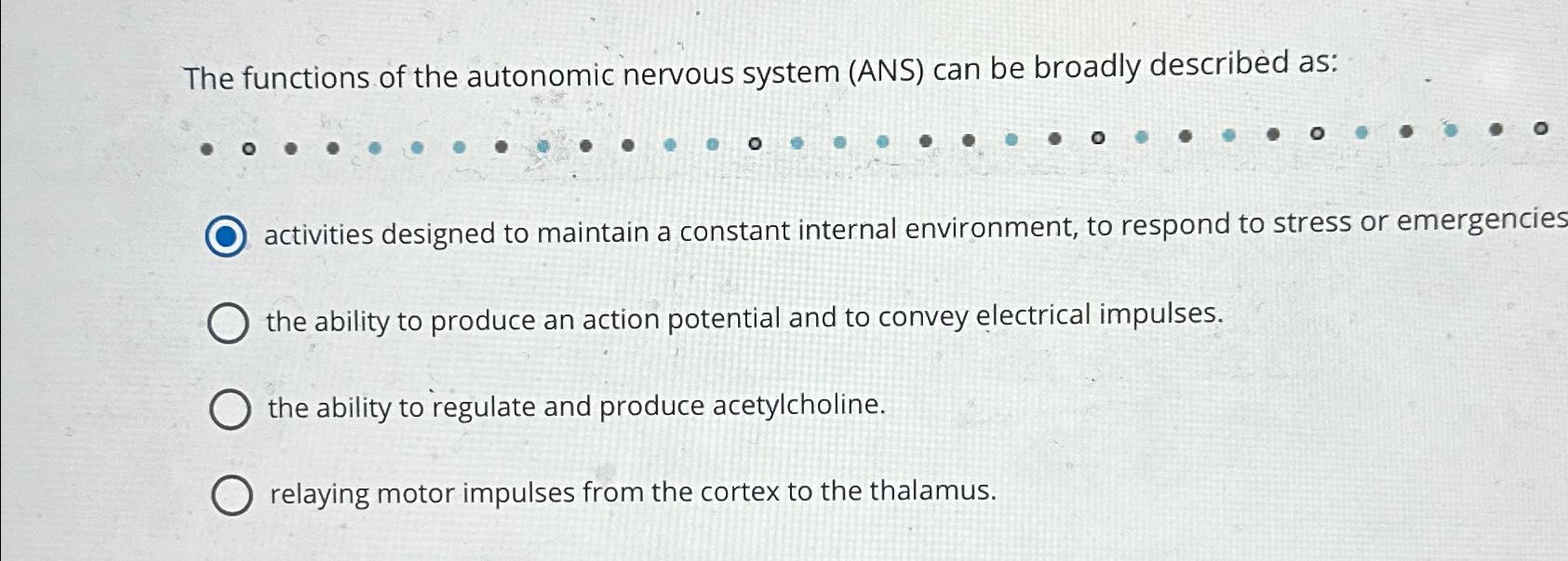 Solved The functions of the autonomic nervous system (ANS) | Chegg.com
