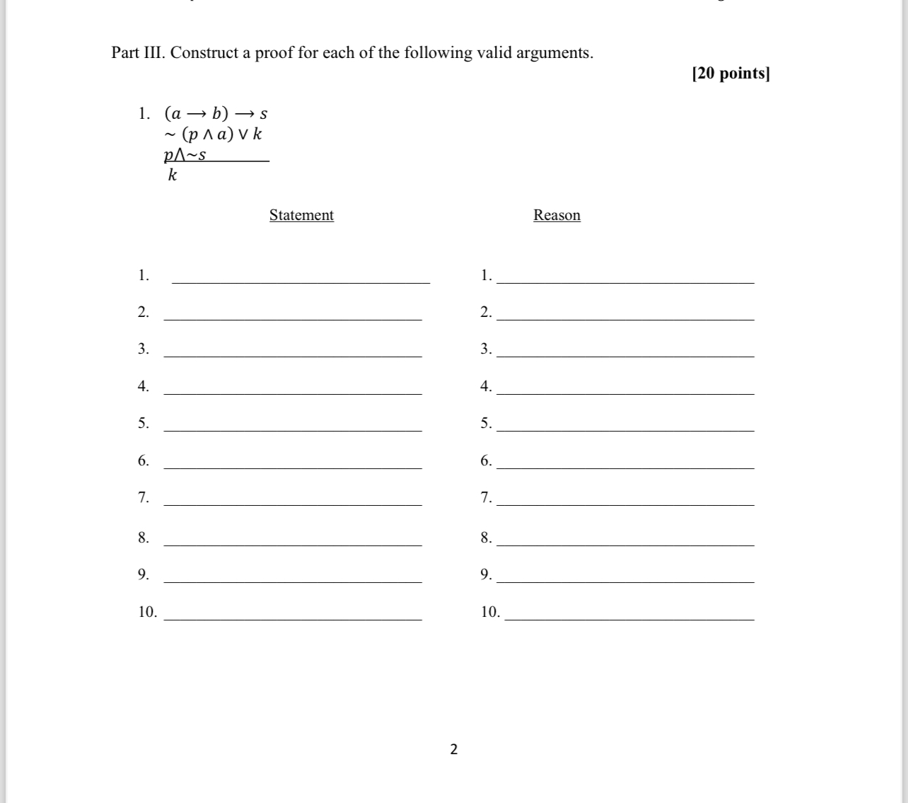 Solved Part III. Construct a proof for each of the following | Chegg.com