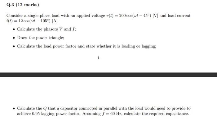 Solved Consider a single-phase load with an applied voltage | Chegg.com