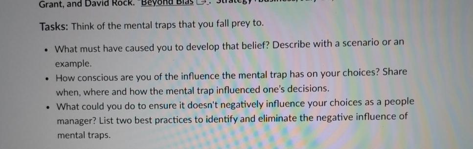 Solved Tasks: Think of the mental traps that you fall prey | Chegg.com