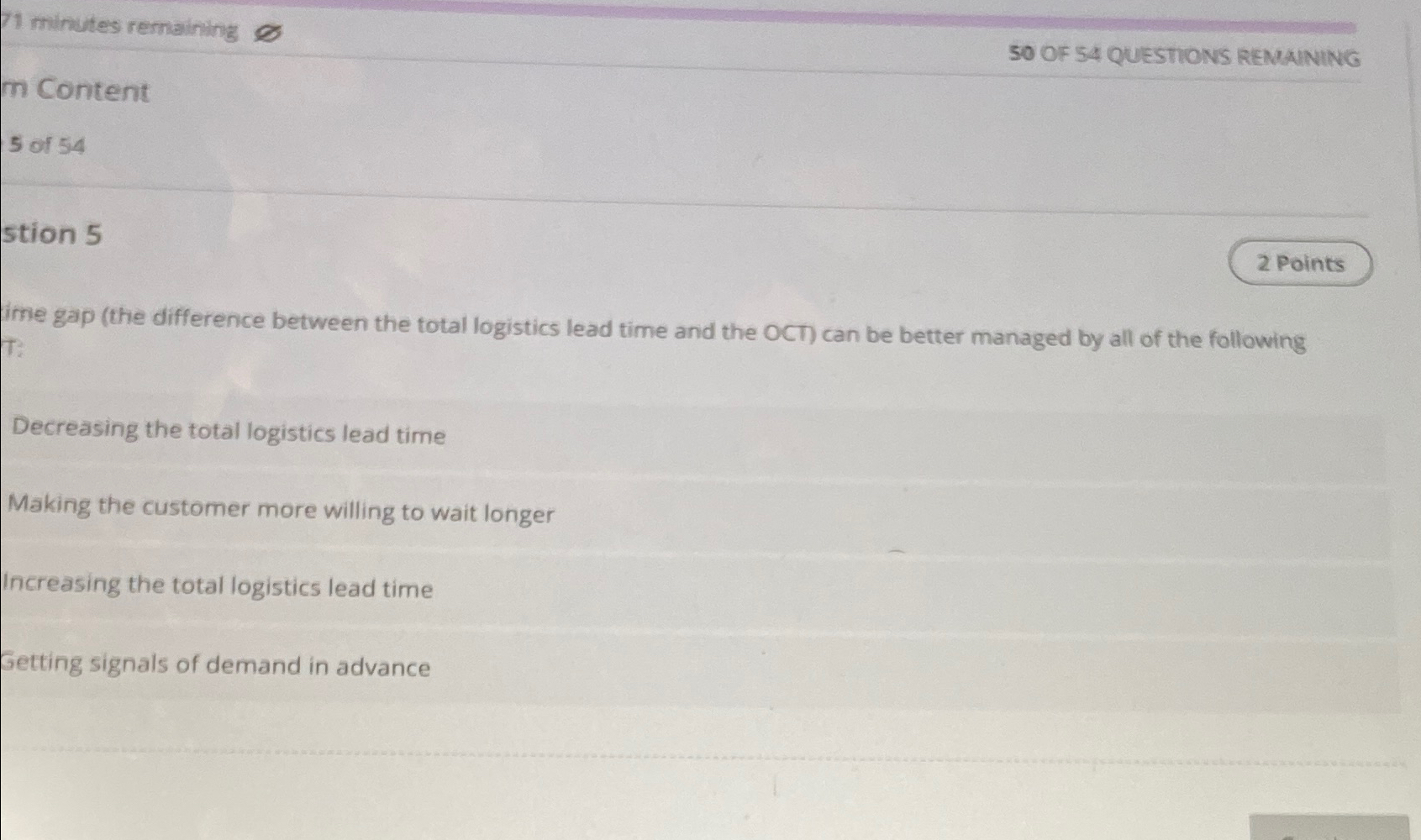 Solved 71 ﻿minutes remaining50 ﻿OF 54 ﻿QUESTIONS RENAININGm | Chegg.com
