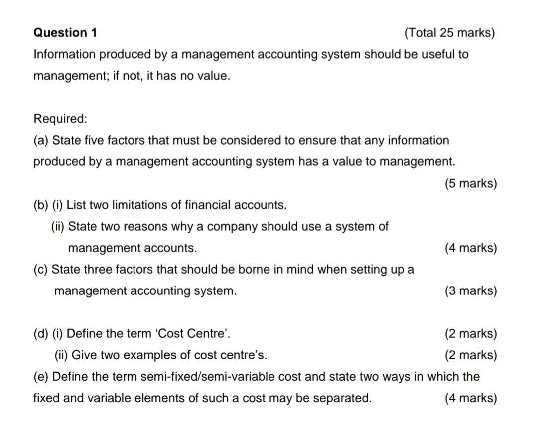 Solved Question 1(Total 25 ﻿marks)Information produced by a | Chegg.com