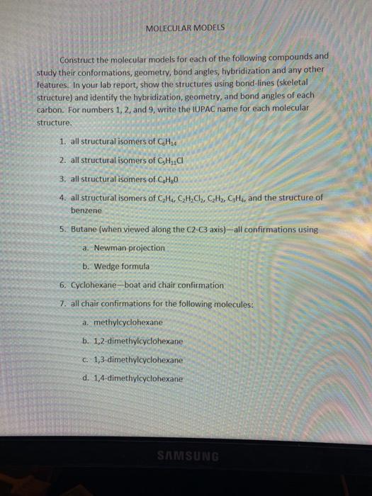 Solved MOLECULAR MODELS Construct the molecular models for | Chegg.com