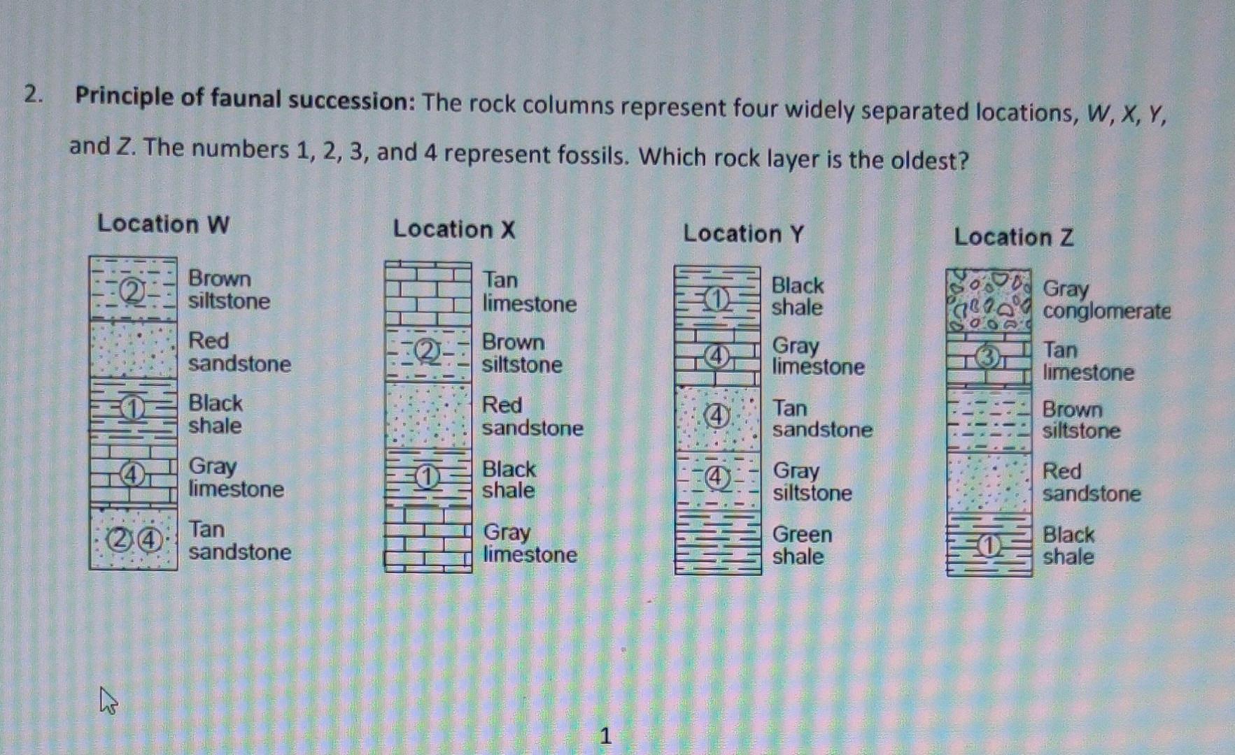 Solved 2. Principle of faunal succession: The rock columns | Chegg.com