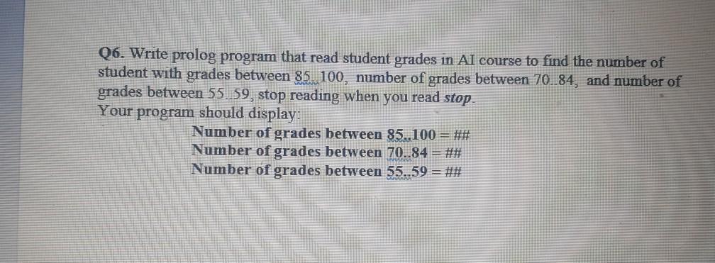 Solved Q6. Write prolog program that read student grades in | Chegg.com