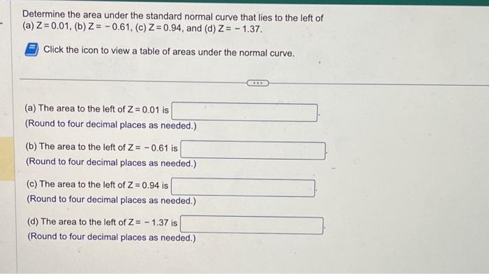 [Solved]: Determine the area under the standard normal curv