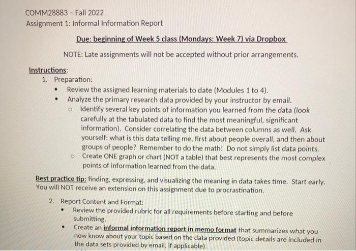 Assignment 1: Informal Information Report Due: | Chegg.com