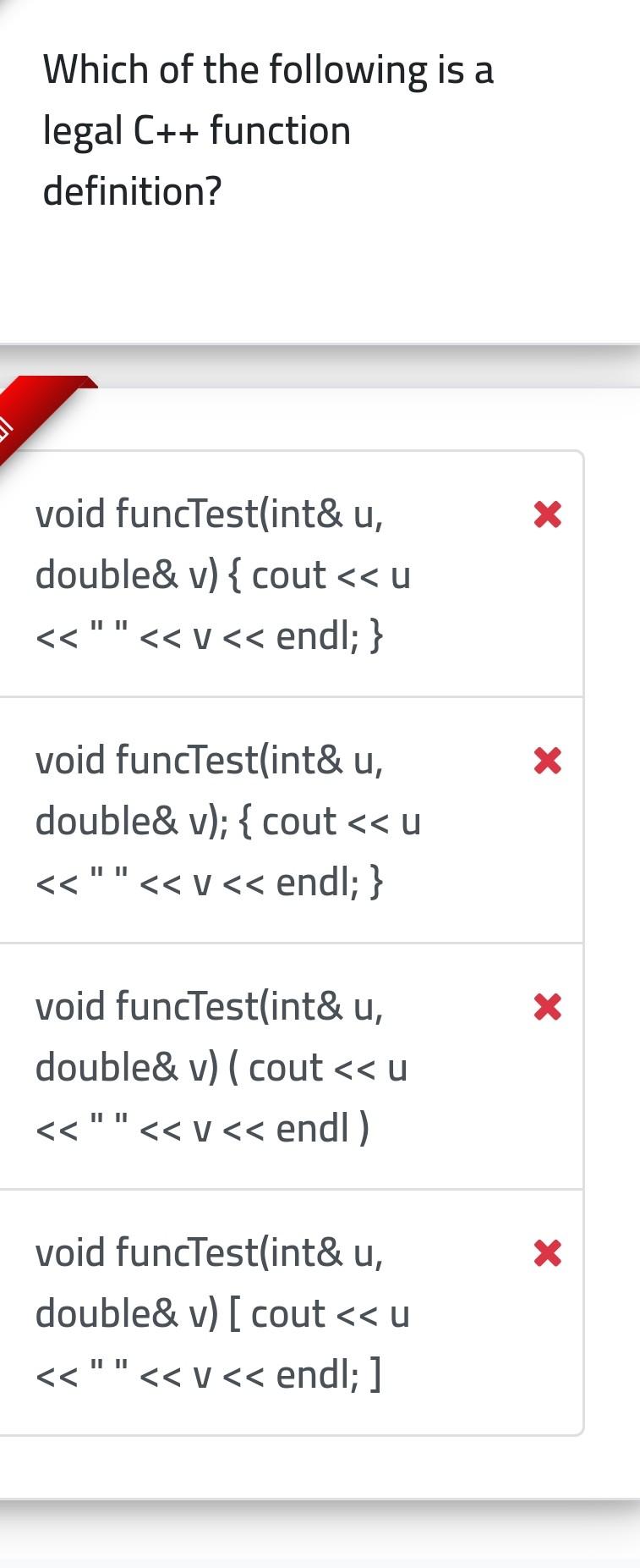 Solved Which of the following is a legal C++ function | Chegg.com
