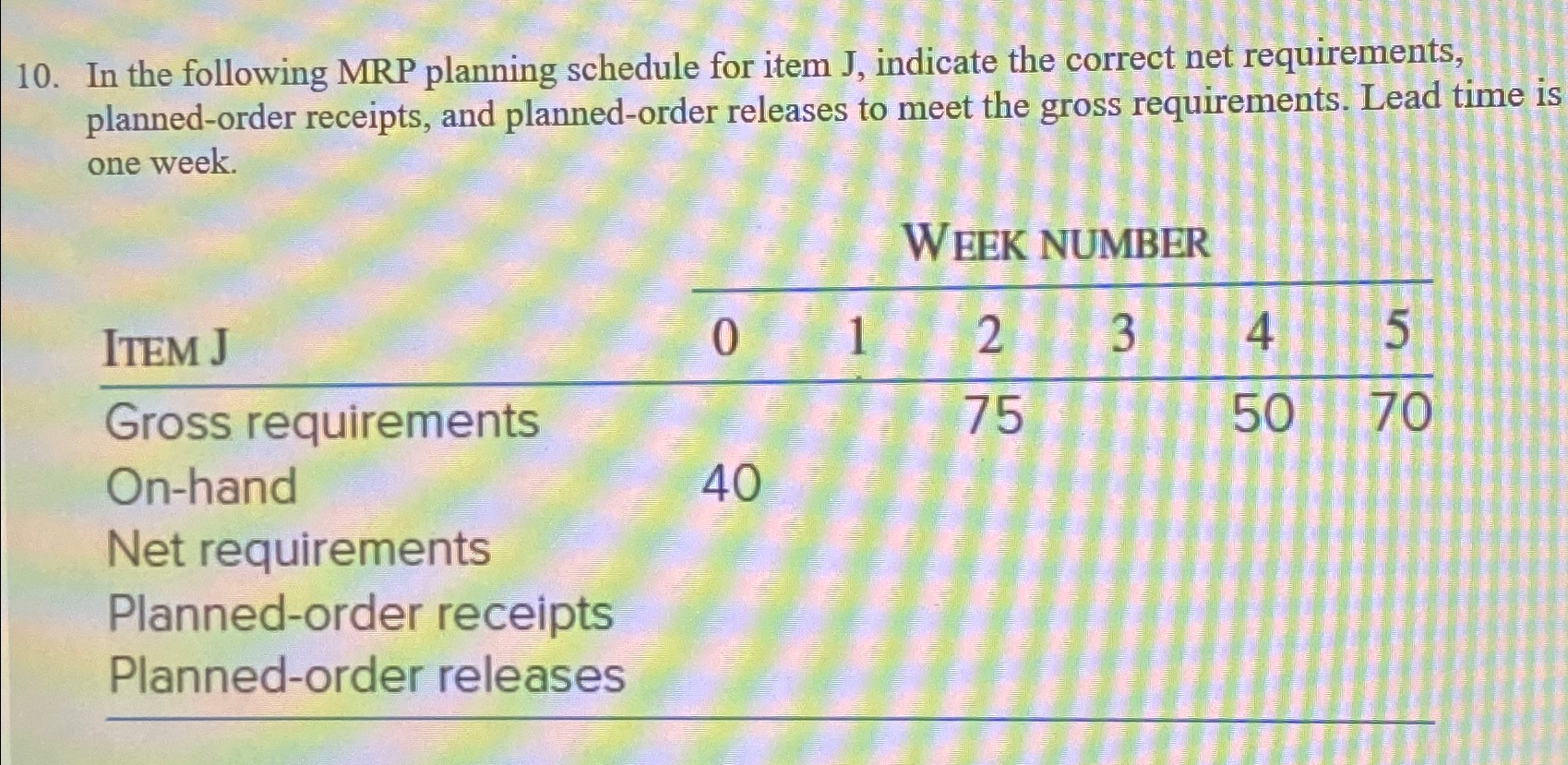 Solved In the following MRP planning schedule for item J, | Chegg.com