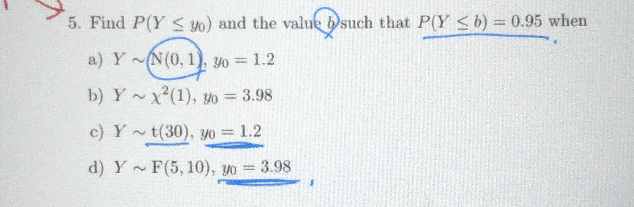 Solved Find P(Y≤y0) ﻿and the value such that P(Y≤b)=0.95 | Chegg.com