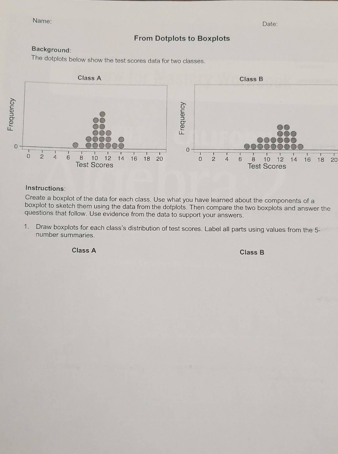 Solved Name: Date: From Dotplots to Boxplots Background: The | Chegg.com