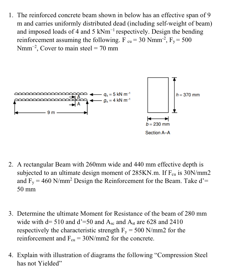 The reinforced concrete beam shown in below has an | Chegg.com