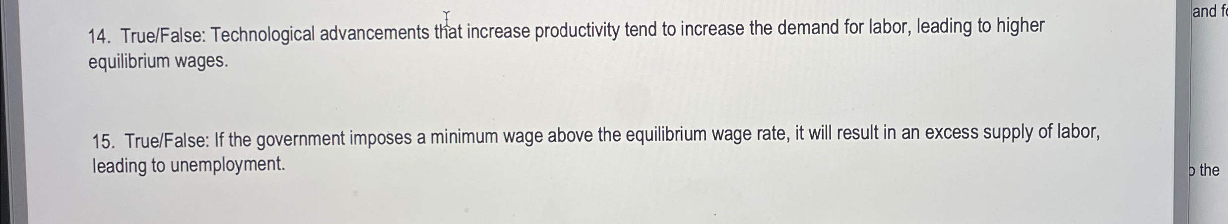 Solved True/False: Technological advancements that increase | Chegg.com