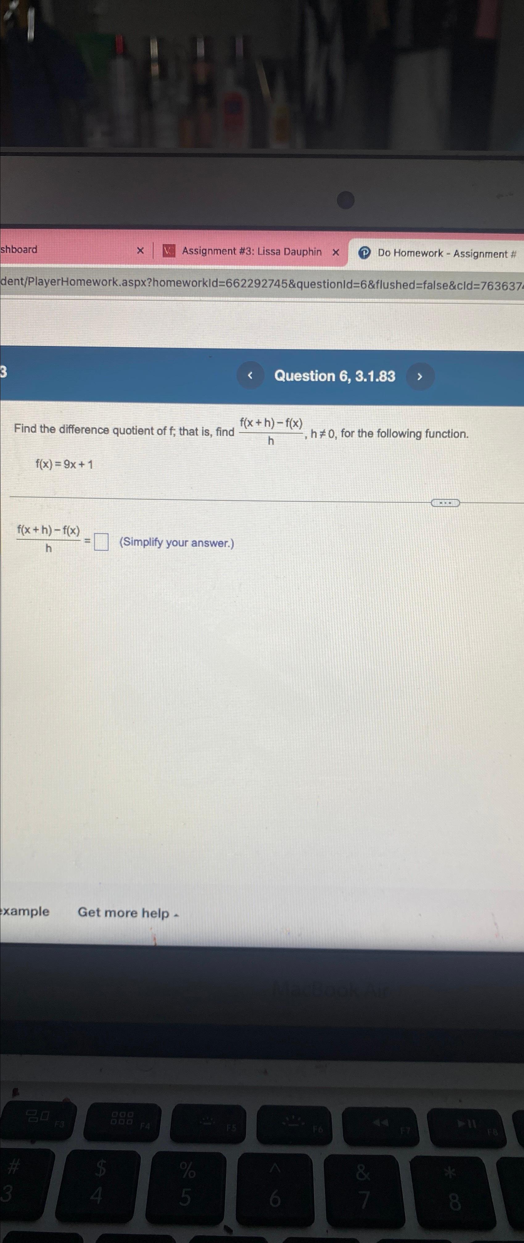 Solved Question 6, 3.1.83Find the difference quotient of f, | Chegg.com