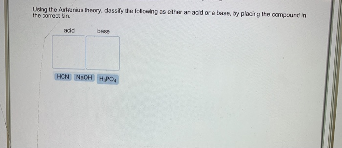 Solved Using the Arrhenius theory, classify the following as | Chegg.com