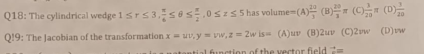 Solved Q18: The cylindrical wedge 1≤r≤3,π6≤θ≤π2,0≤z≤5 ﻿has | Chegg.com