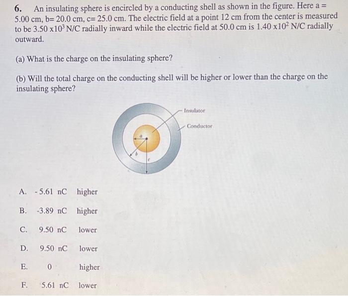 Solved 6. An insulating sphere is encircled by a conducting | Chegg.com