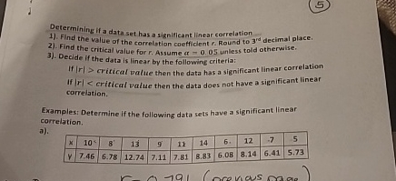 Solved Determining if a data set has a significant linear | Chegg.com