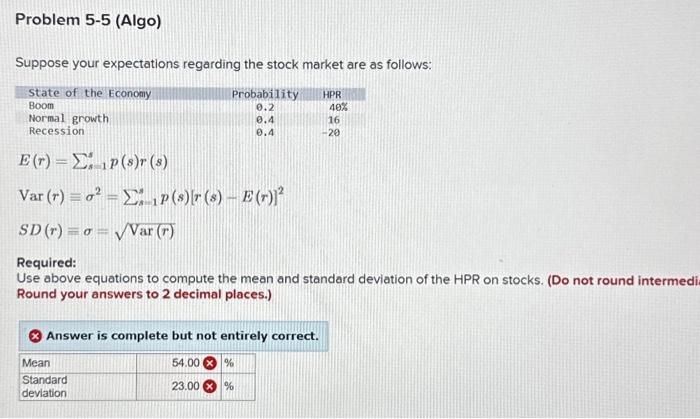 Solved Problem 5-5 (Algo) Suppose your expectations | Chegg.com
