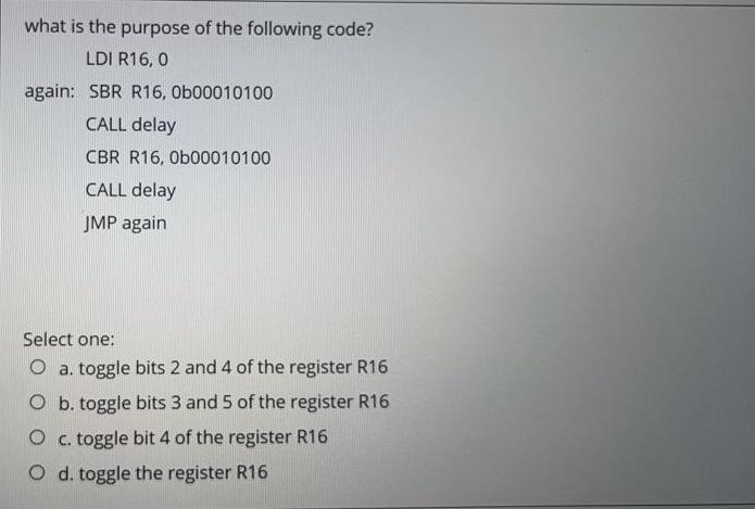 Solved what is the purpose of the following code? LDI R16,0 | Chegg.com