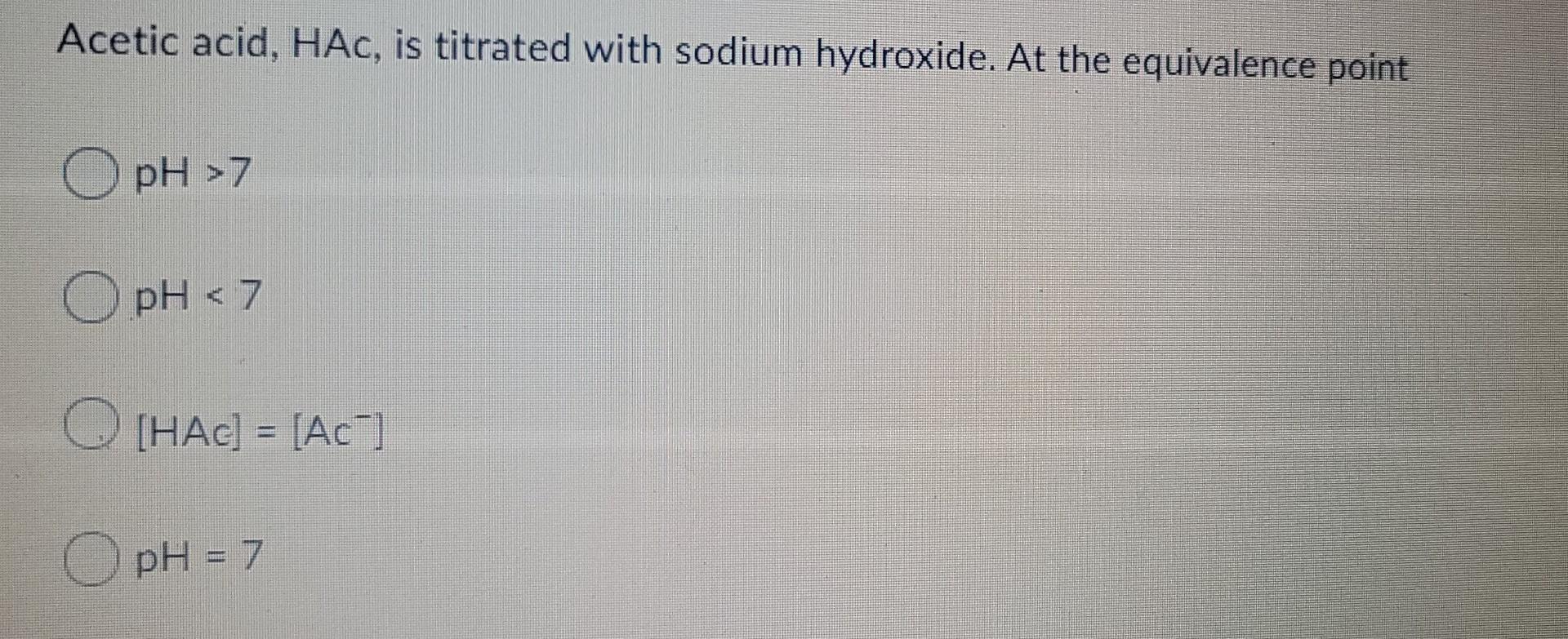 Solved Acetic acid, HAC, is titrated with sodium hydroxide. | Chegg.com