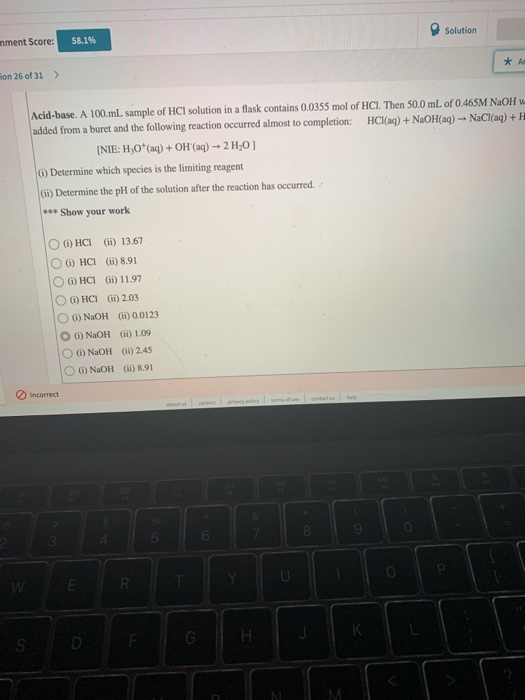 Solved Solution nment Score: 58.1% Fon 26 of 31 > Acid-base. | Chegg.com
