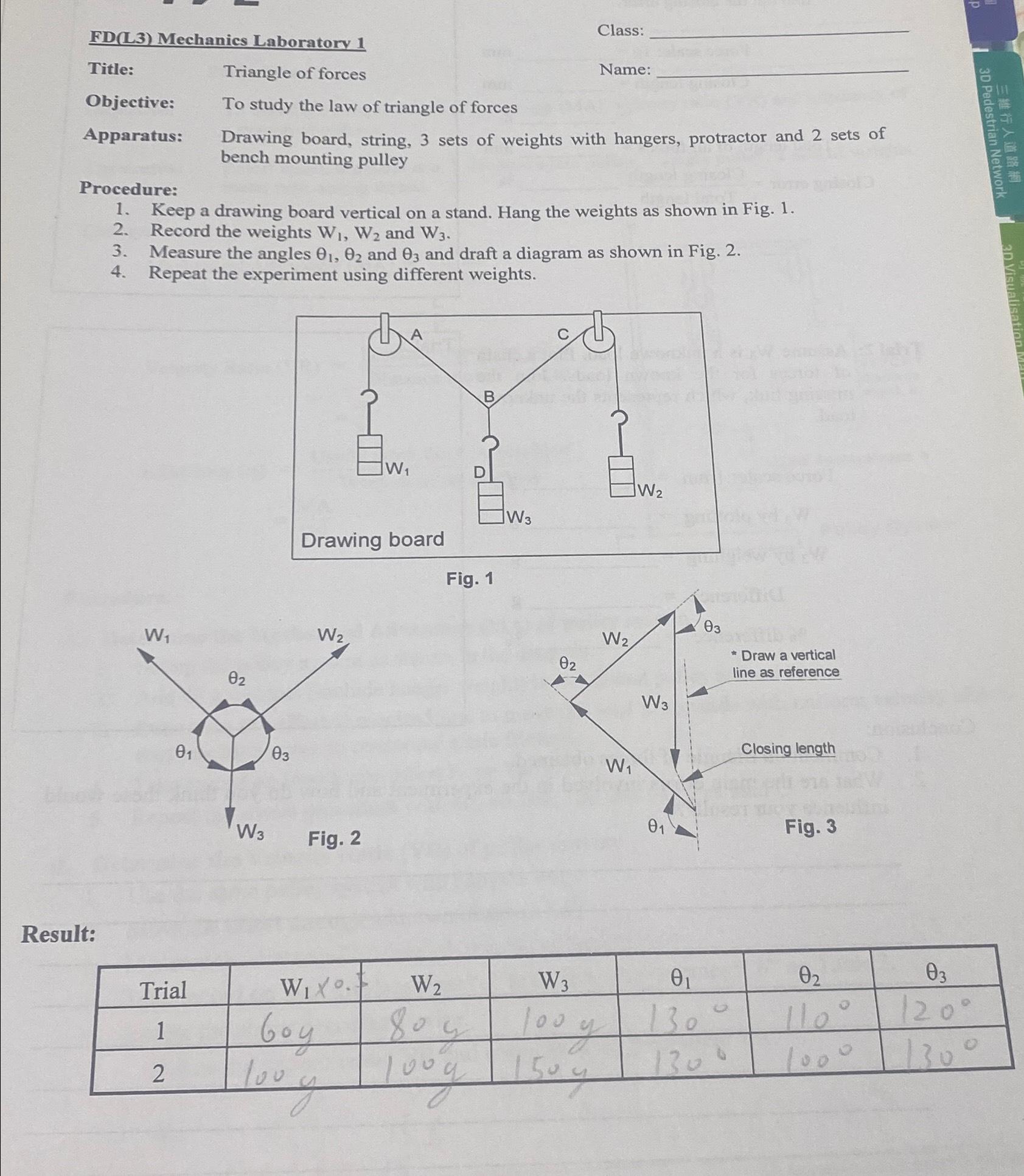 Solved FD(L3) ﻿Mechanics Laboratory 1Class:Title: , | Chegg.com