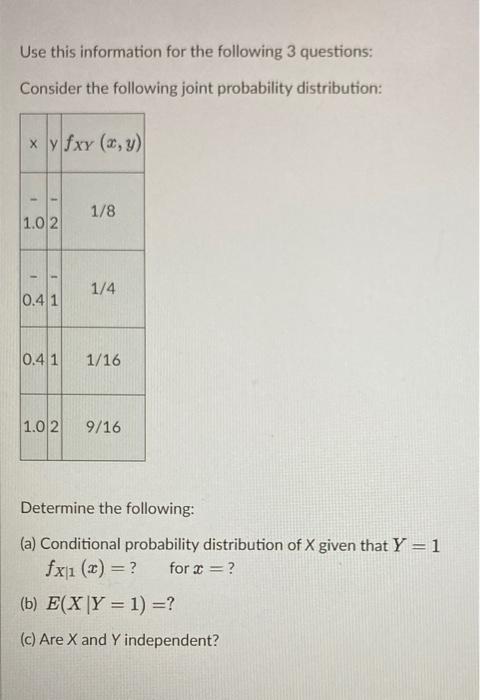 Solved Use this information for the following 3 | Chegg.com