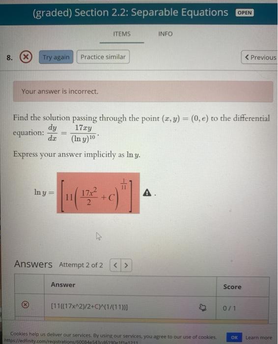 Solved Graded Section 2 2 Separable Equations Open Items