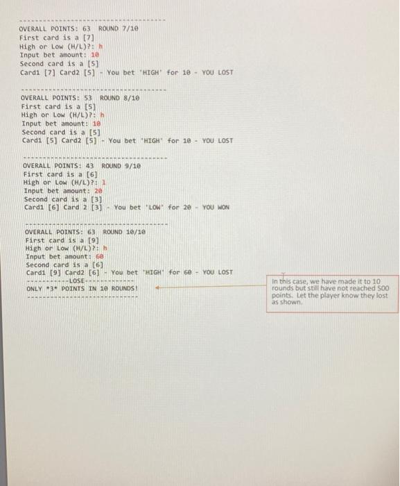 Solved 100 Main Task - HIGH/LOW CARD GAME Unlike our | Chegg.com