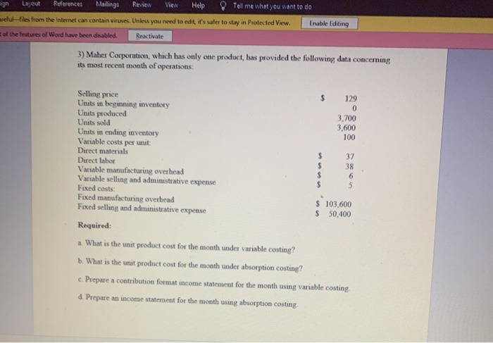 Solved ign Layout References Mailings Review View Help Tell | Chegg.com