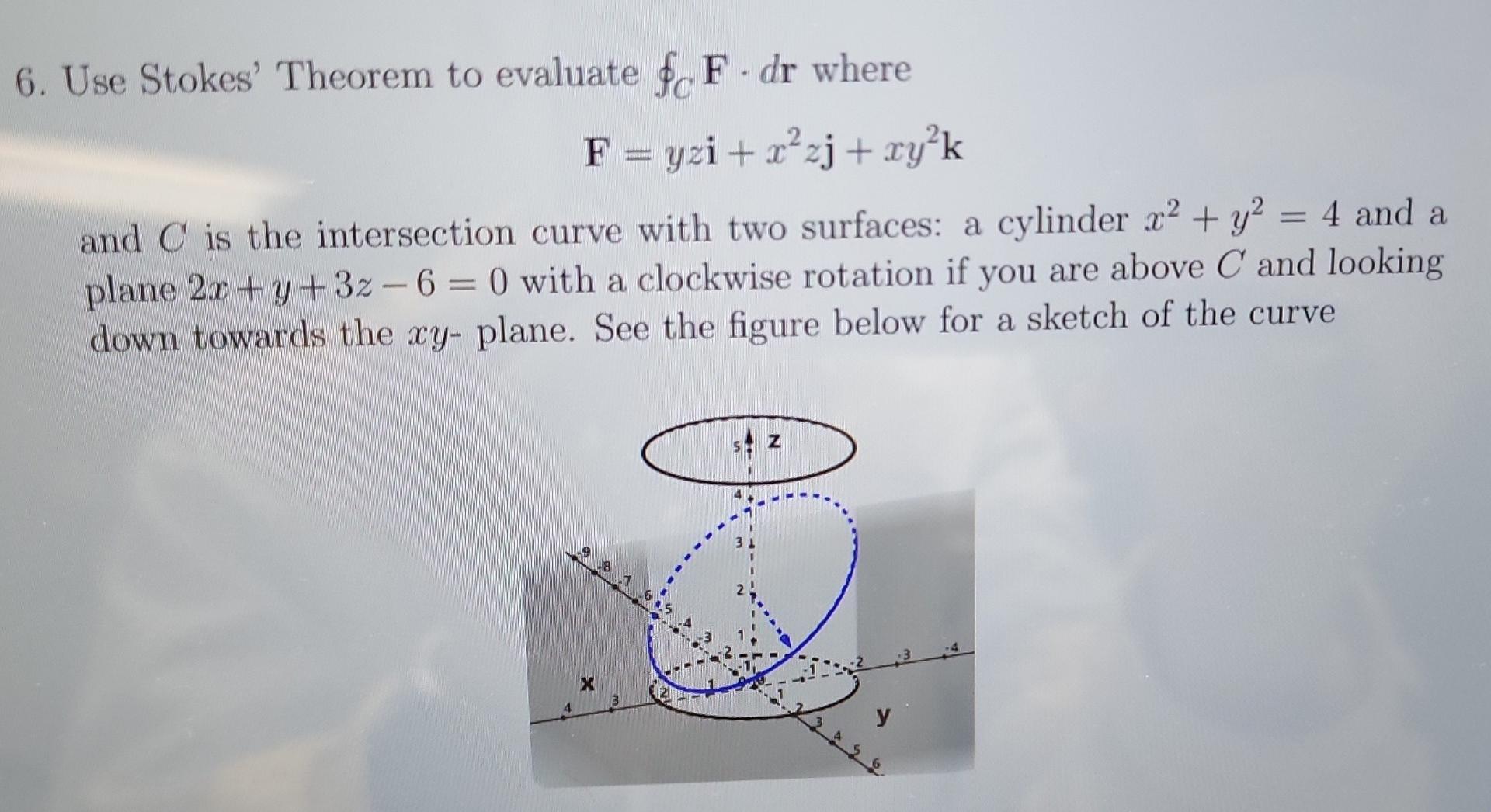 Solved 6. Use Stokes' Theorem to evaluate $cF. dr where F = | Chegg.com