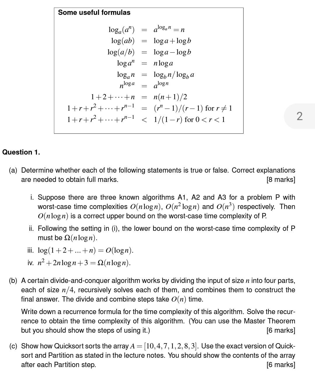 Some useful formulas =n loga(a") log(ab) log(a/b) | Chegg.com