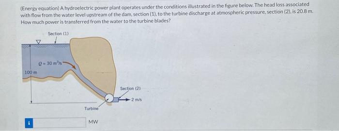 Solved (Energy equation) A hydroelectric power plant | Chegg.com