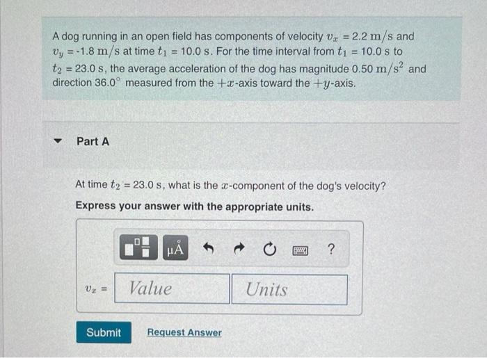 Solved A dog running in an open field has components of | Chegg.com