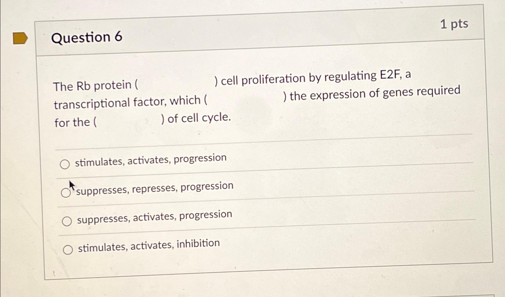 Solved Question 61 ﻿ptsThe Rb ﻿protein ( ) ﻿cell | Chegg.com
