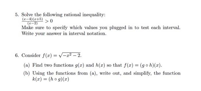 Solved 5. Solve the following rational inequality: \\[ | Chegg.com