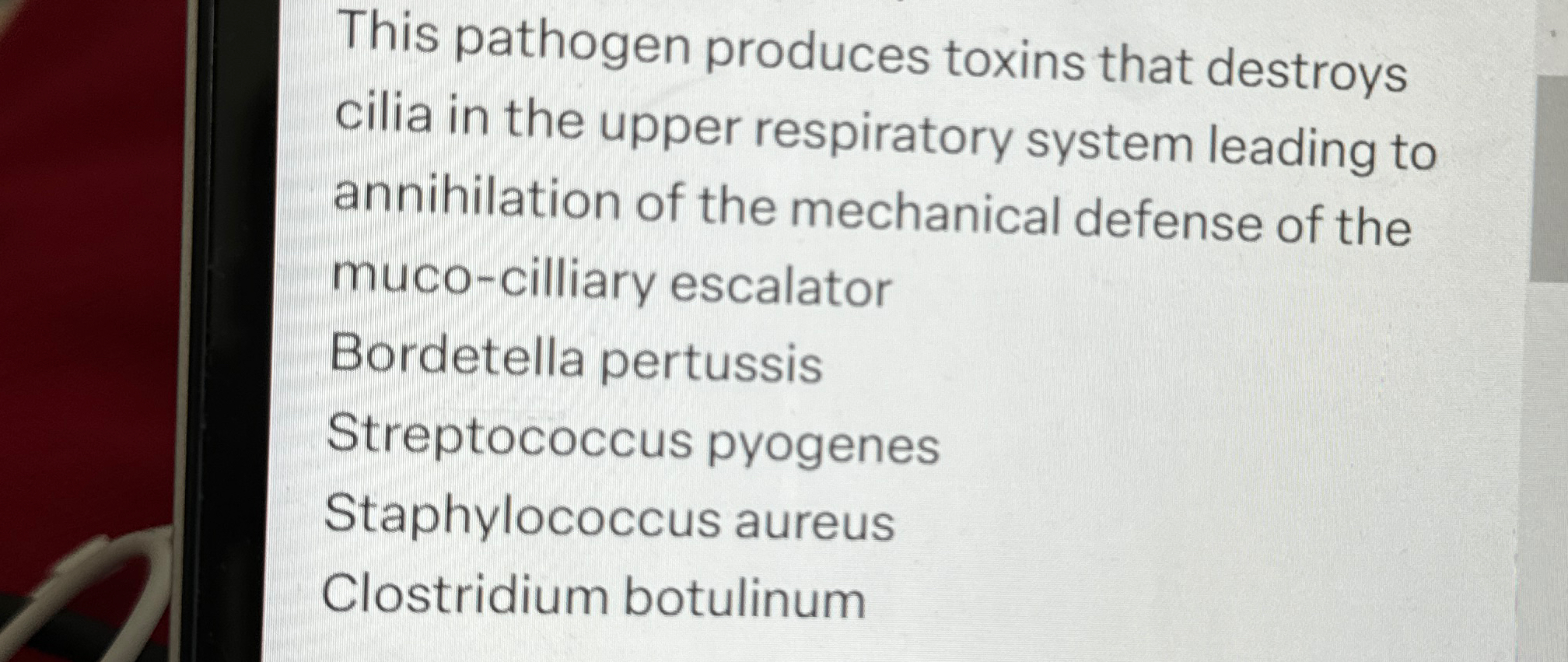 Solved This pathogen produces toxins that destroys cilia in | Chegg.com