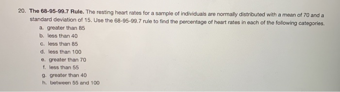 Solved 20. The 68-95-99.7 Rule. The resting heart rates for | Chegg.com