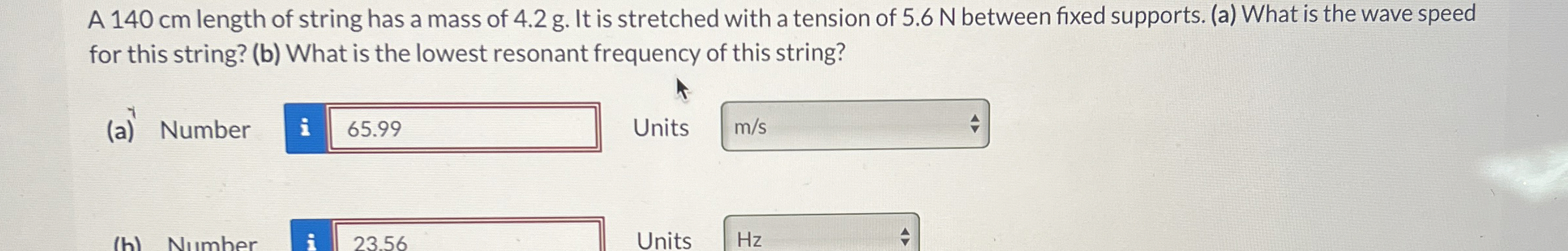 Solved A 140 ﻿cm length of string has a mass of 4.2 ﻿g . ﻿It | Chegg.com