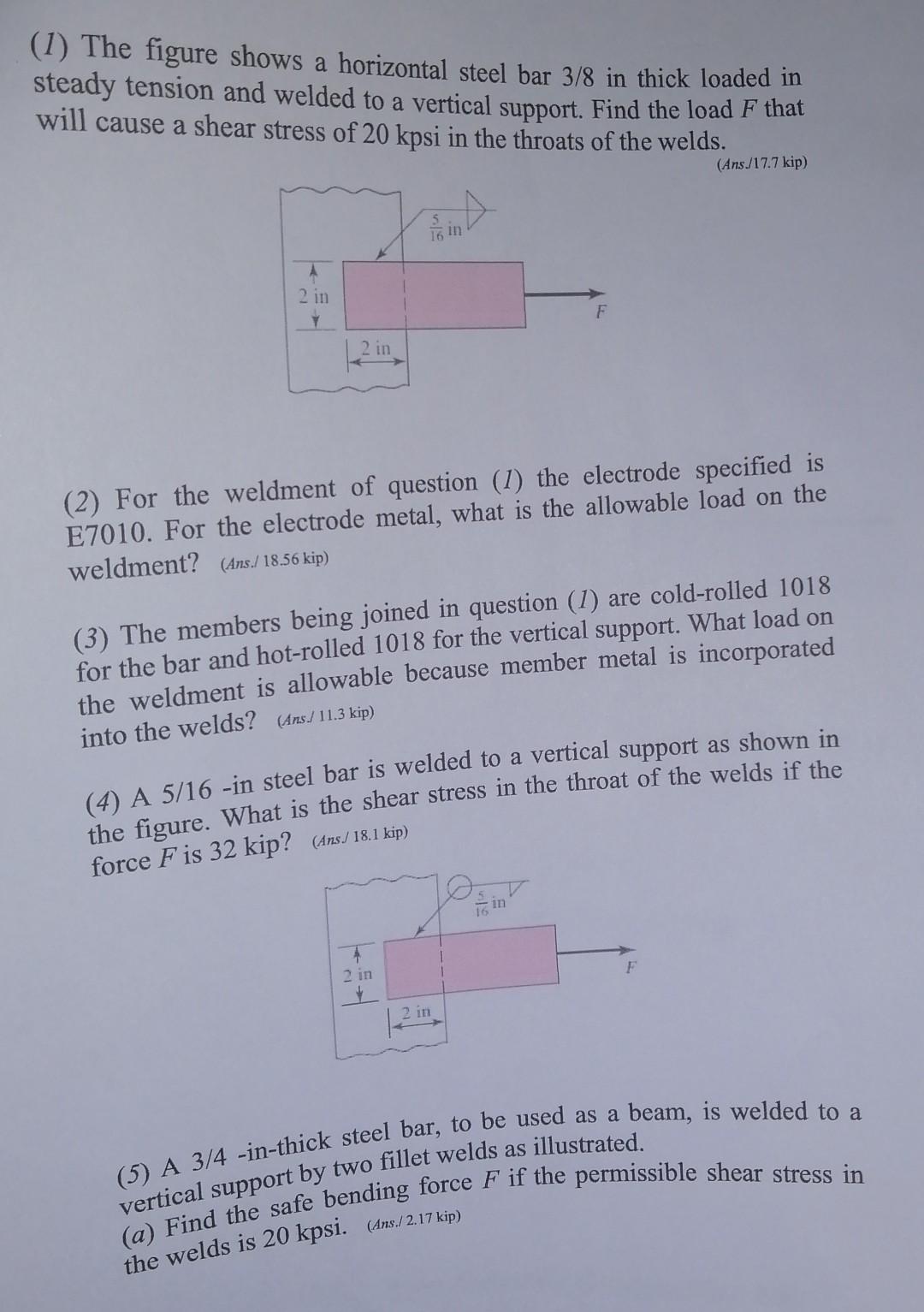 Solved (1) The figure shows a horizontal steel bar 3/8 in | Chegg.com