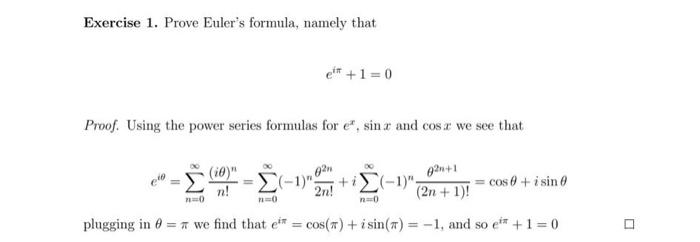Solved Exercise 1. Prove Euler's formula, namely that eitt | Chegg.com