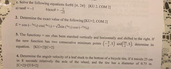 Solved 1. Solve the following equations for € [1, 27t]: [KU | Chegg.com