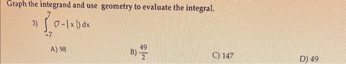 Solved Graph the integrand and use geometry to evaluate the | Chegg.com