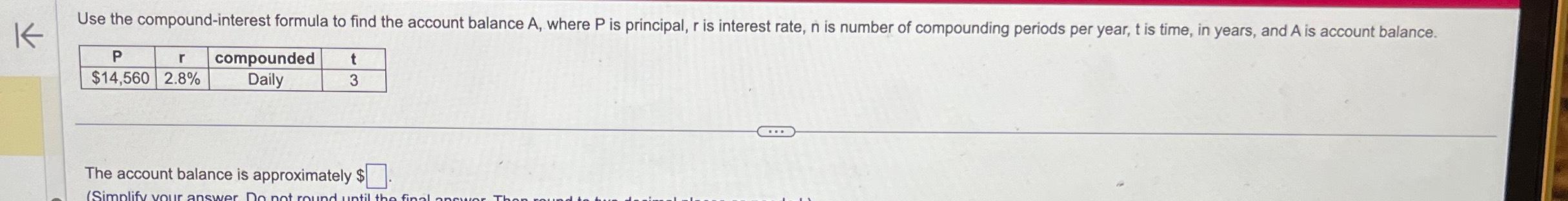 Solved \table[[P,r,compounded,t | Chegg.com