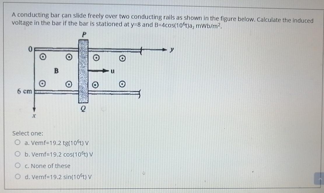 Solved A conducting bar can slide freely over two conducting | Chegg.com